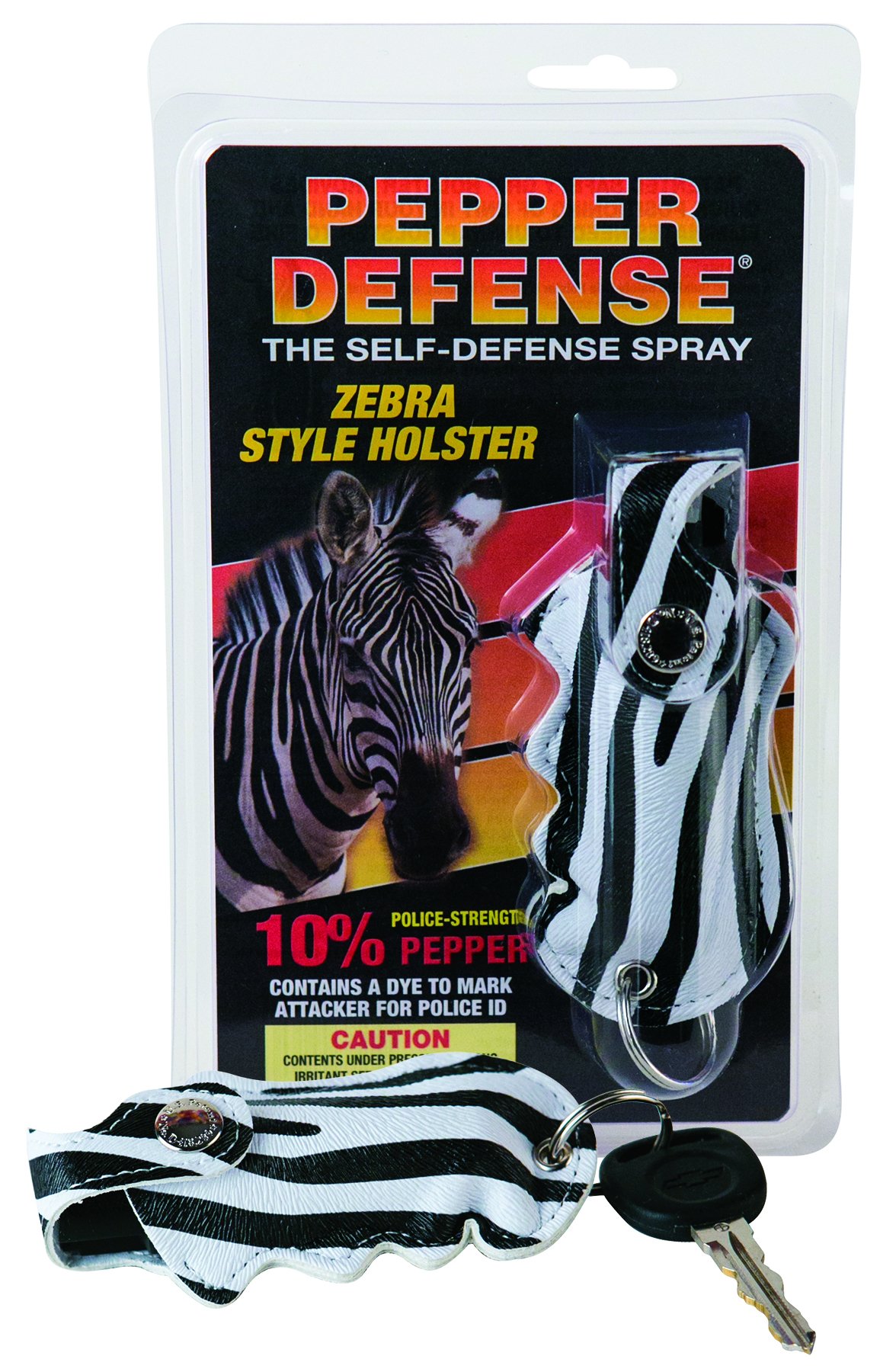 Pepper Defense 1/2 oz. Pepper Spray with Grip Holster and Keychain Attachment - Safety Twist Lock Glow Trigger - Maximum Strength 10% OC Formula - Self Defense Personal Protection (Zebra 3-Pack)