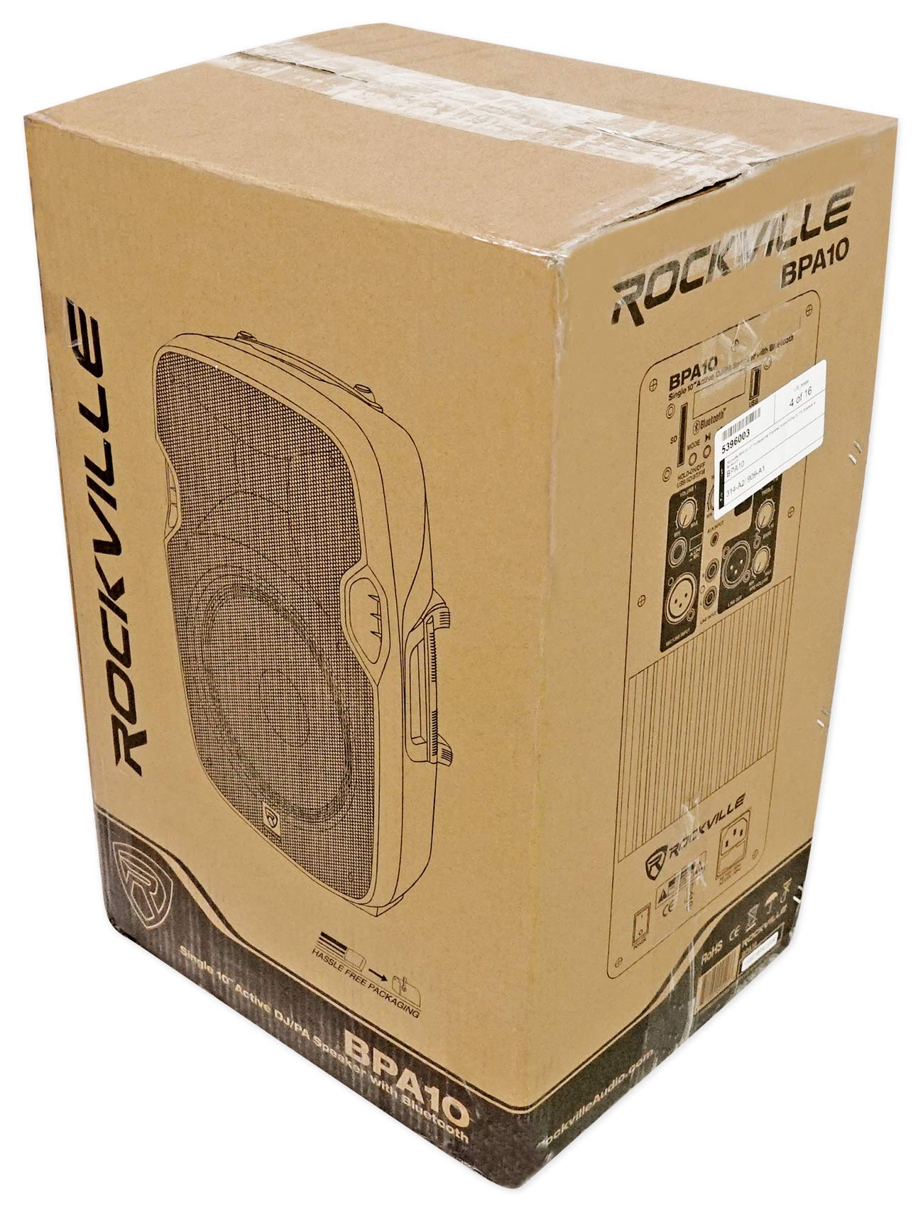 Rockville BPA10 10" Professional Powered Active 400w DJ PA Speaker w Bluetooth, Black