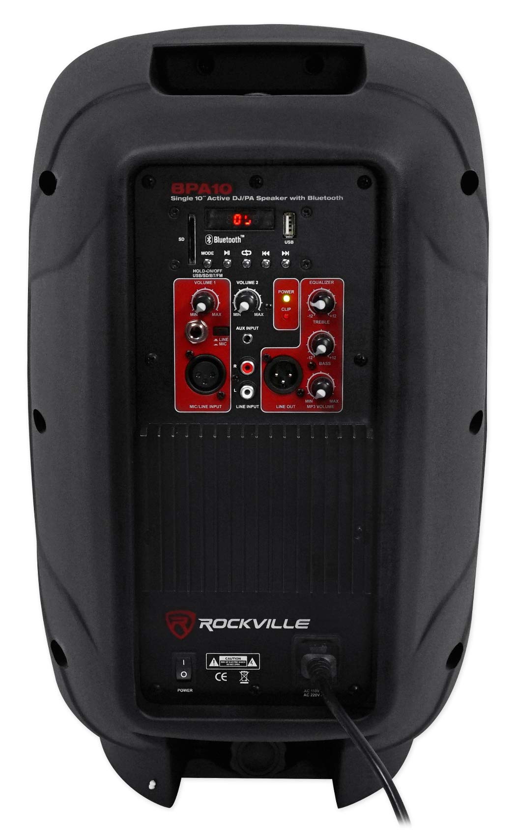 Rockville BPA10 10" Professional Powered Active 400w DJ PA Speaker w Bluetooth, Black