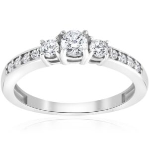 p3 pompeii3 3/4ct three stone round diamond engagement ring 14k white gold - size 10