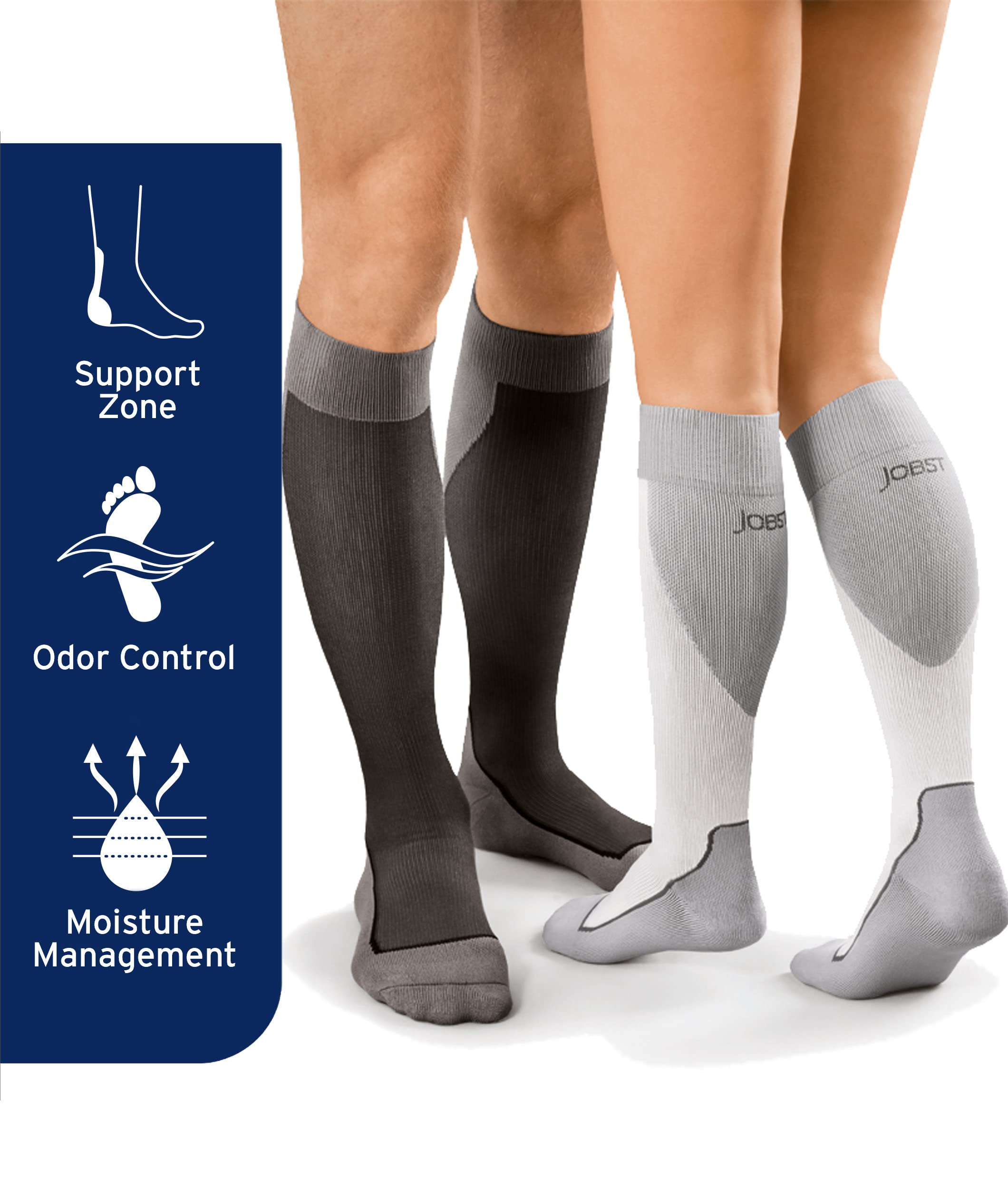 JOBST 7528911 Sport Knee High 15-20 mmHg Compression Socks, Black/Grey, Medium