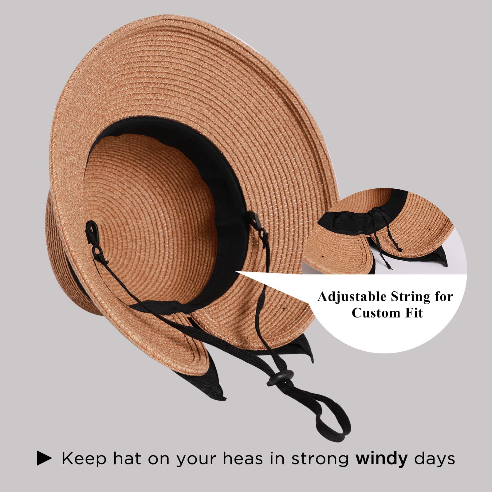 Women Summer Straw Sun Hat UPF Ladies Beach Accessories Fashions Hats Fedora Wide Brim Packable Beige Medium M