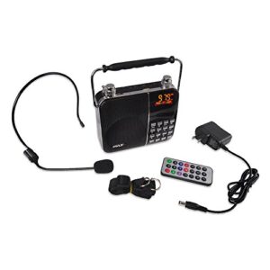 pyle portable lightweight headset microphone voice amplifier, fm radio with digital lcd display, ideal for teachers, presentations, karaoke, tour guides, usb/sd card slot. (pwma63)