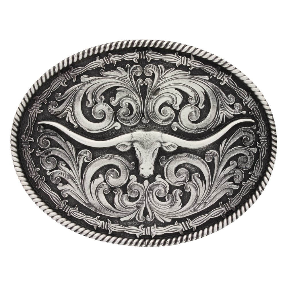 Montana Silversmiths Longhorn Collection Western Attitude Belt Buckle (Rope and Barbed Wire Longhorn)