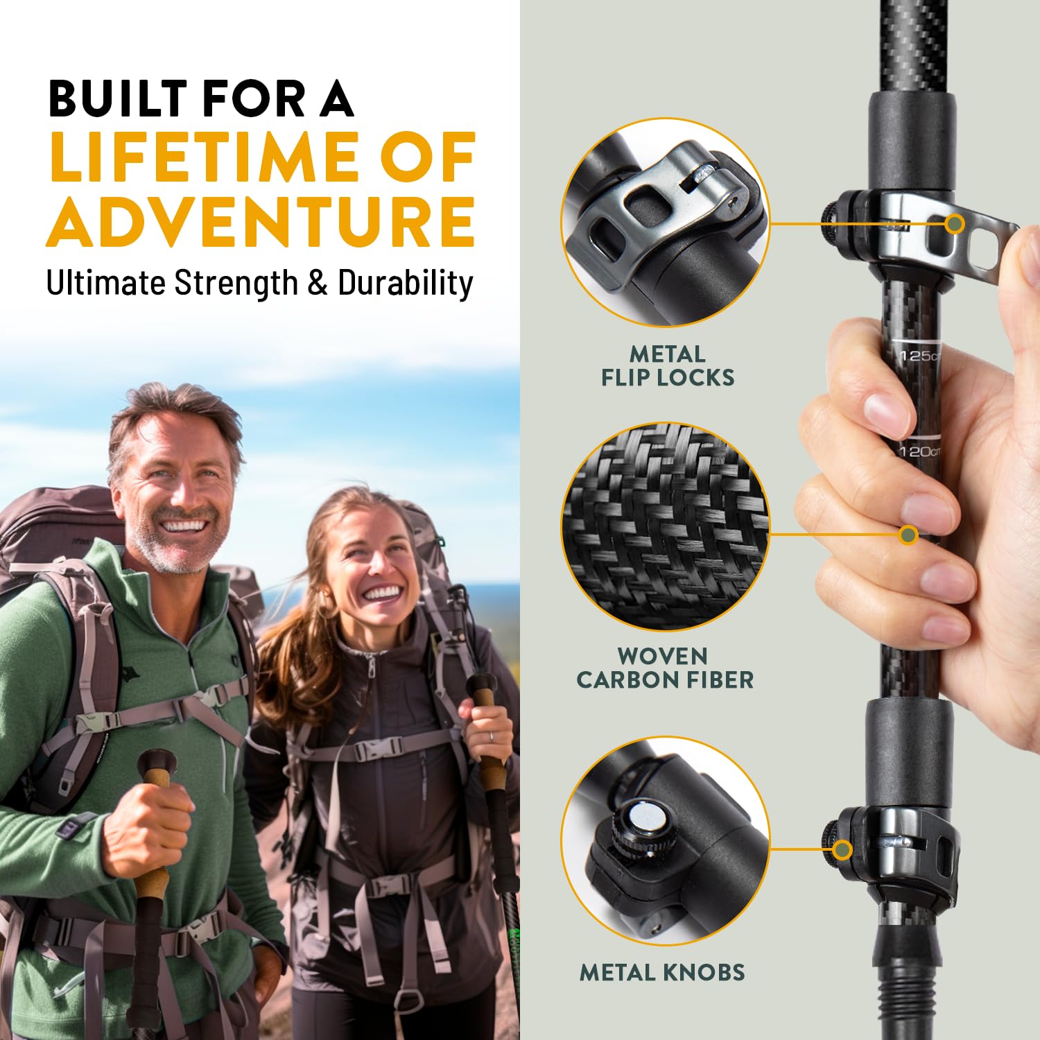 Hiker Hunger Carbon Fiber Trekking Poles | Collapsible Walking Sticks for Travel | Walking Poles for Women | Hiking Poles for Men | Hiking Sticks | Walking Stick - 3k Black & Green Cork