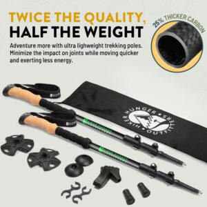 Hiker Hunger Carbon Fiber Trekking Poles | Collapsible Walking Sticks for Travel | Walking Poles for Women | Hiking Poles for Men | Hiking Sticks | Walking Stick - 3k Black & Green Cork