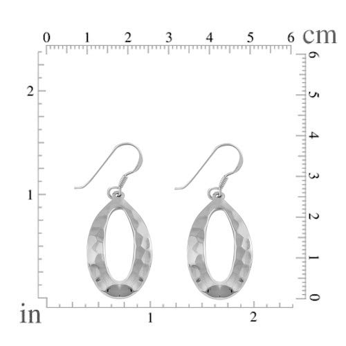 MIMI 925 Sterling Silver Hammered Open Oval Drop Dangle Earrings