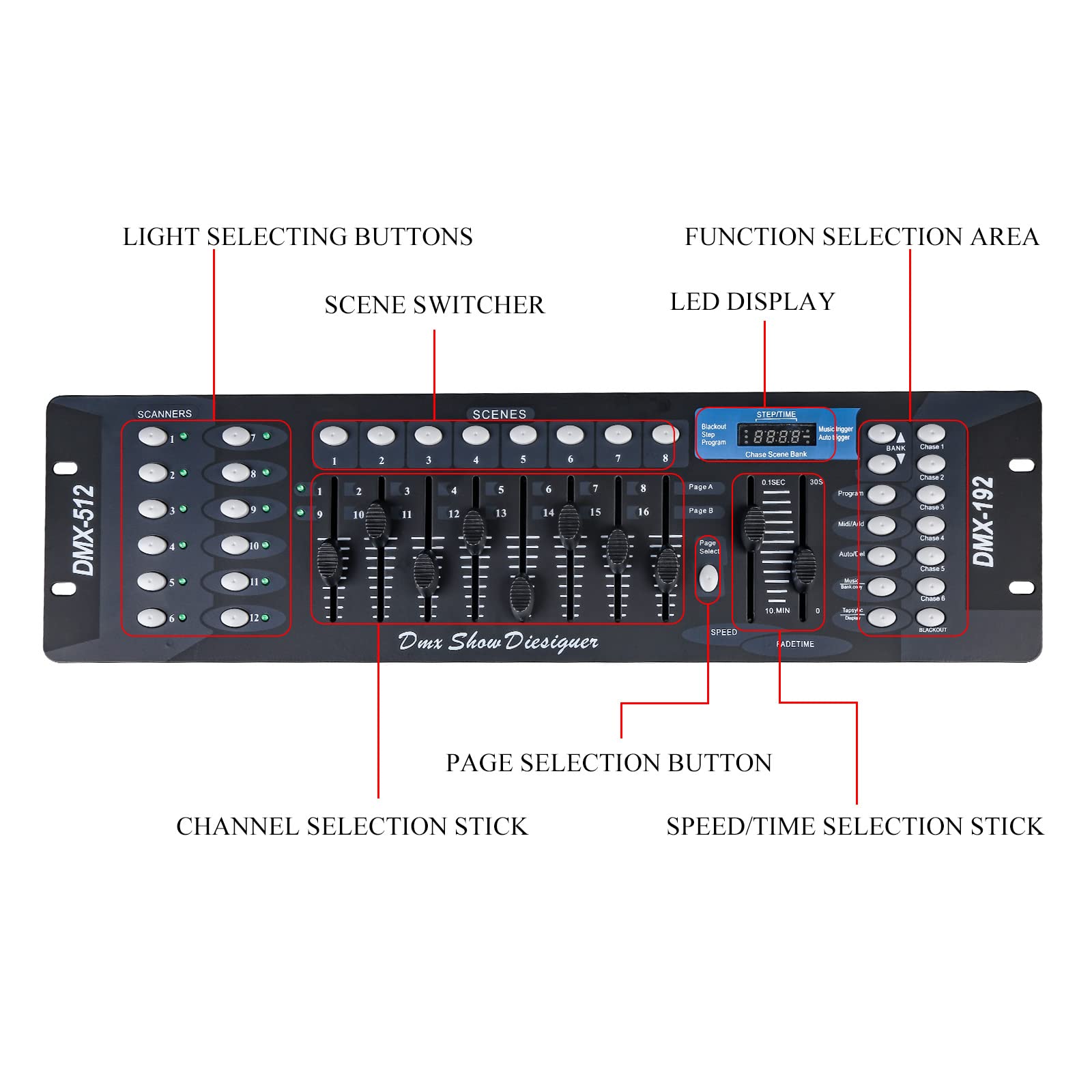 Dmx Controller, Dmx Console,192CH Dmx512 Console, With 2m/6.6 ft DMX Signal Cable, Controller Panel Use For Editing Program Of Stage Lighting Runing