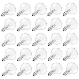 brightown g40 replacement light bulbs, clear globe bulbs replacement for outdoor string light, e12 candelabra base, incandescent round bulbs for patio cafe bistro decor, 5w 120v, warm white, 25 pack