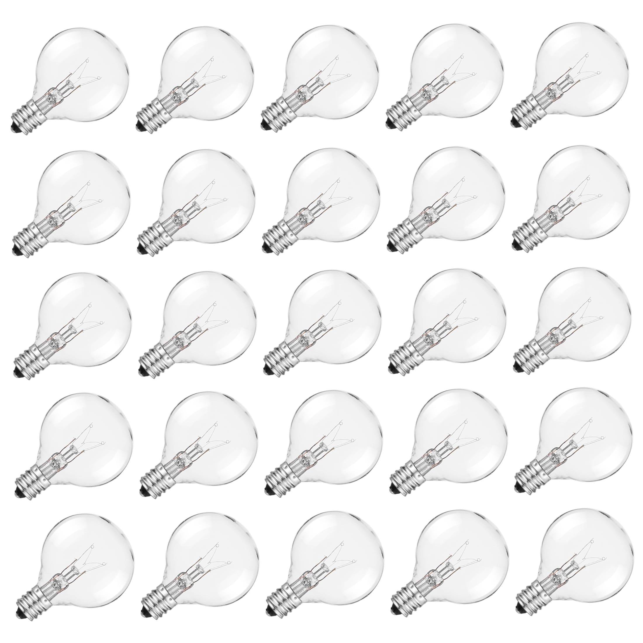 Brightown G40 Replacement Light Bulbs, Clear Globe Bulbs Replacement for Outdoor String Light, E12 Candelabra Base, Incandescent Round Bulbs for Patio Cafe Bistro Decor, 5W 120V, Warm White, 25 Pack