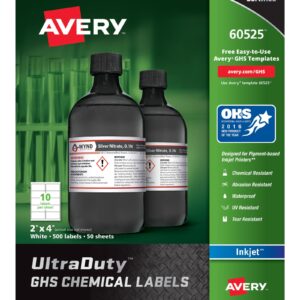 Avery UltraDuty GHS Chemical Labels for Pigment Inkjet Printers, Waterproof, UV Resistant, 2x4,500Pk (60525)