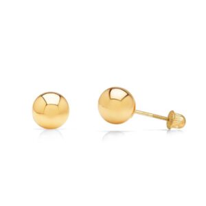 14k yellow gold ball stud earrings with secure and comfortable screw backs (3mm)