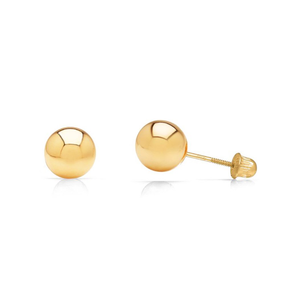 14k Yellow Gold Ball Stud Earrings with Secure and Comfortable Screw Backs (3mm)