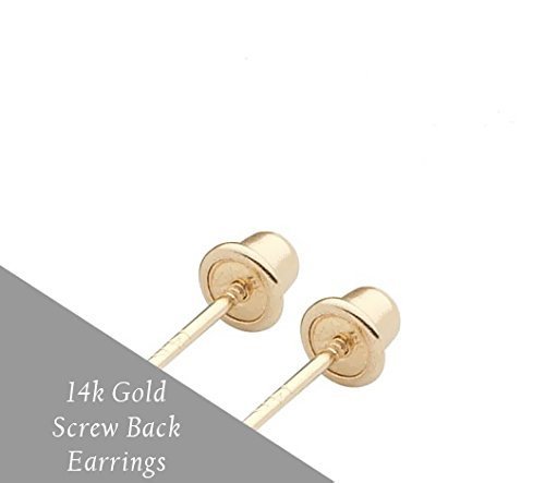 14k Yellow Gold Ball Stud Earrings with Secure and Comfortable Screw Backs (3mm)