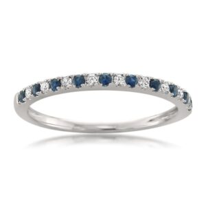 beyond brilliance 1/4 carat pave-set round diamond & blue sapphire wedding band ring in 14k white gold (h-i, vs2-si1)