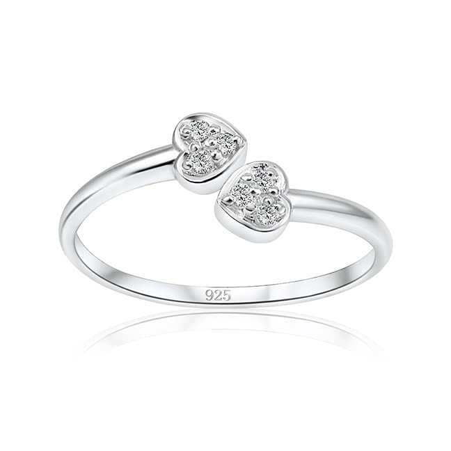 Hoops & Loops Sterling Silver Cubic Zirconia Double Heart Toe Ring