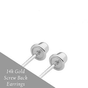 14k White Gold Ball Stud Earrings with Secure and Comfortable Screw Backs (6mm)