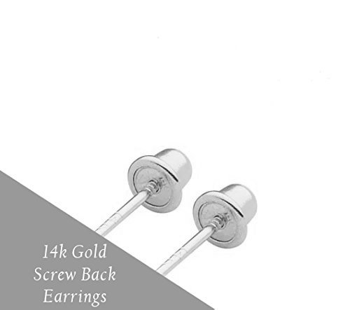 14k White Gold Ball Stud Earrings with Secure and Comfortable Screw Backs (6mm)