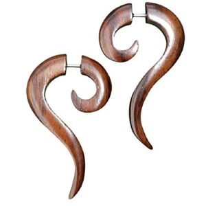 natural tribal organic wooden earrings fake gauges wood bohemian jewelry earrings brown