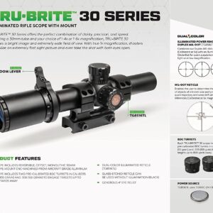 TruGlo TG8516TL Tru-Brite 1 to 6x Magnification 24 Millimeter Illuminated Power Ring Duplex Dot Riflescope with MIL DOT Reticle and Mount, Matte Black