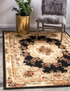 unique loom versailles collection traditional classic medallion motif area rug (9' 0 x 12' 0 rectangular, black/ ivory)