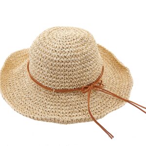 Urban CoCo Women's Wide Brim Caps Foldable Summer Beach Sun Straw Hats (Rice)