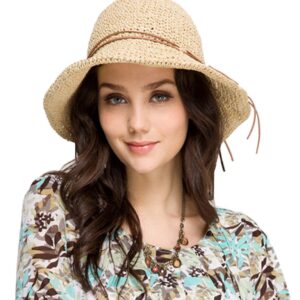 Urban CoCo Women's Wide Brim Caps Foldable Summer Beach Sun Straw Hats (Rice)