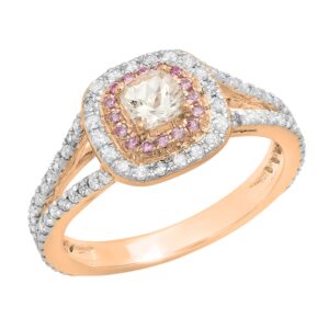 dazzlingrock collection 14k cushion morganite & round pink sapphire & diamond bridal engagement ring, rose gold, size 8.5