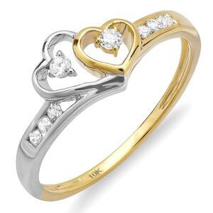 dazzlingrock collection 0.10 carat (ctw) 10k white & round diamond promise two tone ring 1/10 ct, yellow gold, size 7