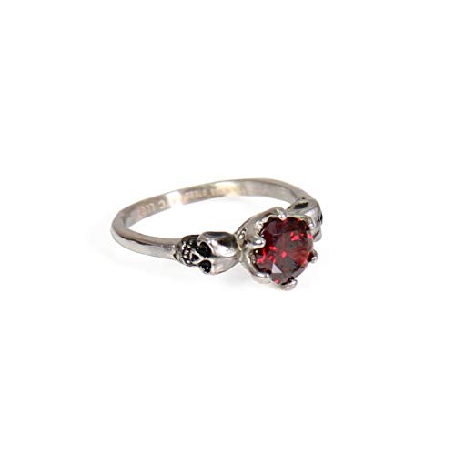 Hot Leathers Red Stone Skull Ring (Silver, Small/Size 8)