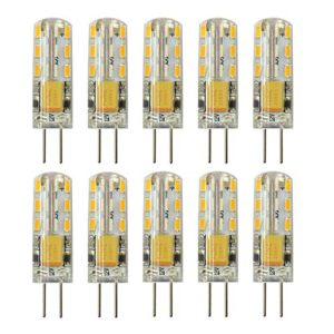 rayhoo 10pcs g4 led bulbs jc bi-pin base lights 1.5w ac/dc 12v 10w-20w t3 halogen bulb replacement landscape bulbs (warm white 3000k)