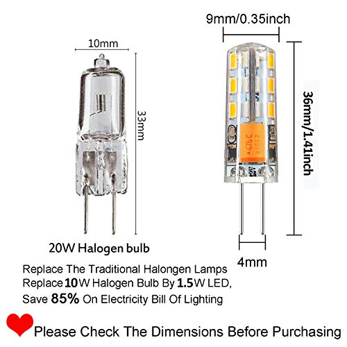 RAYHOO 10pcs G4 LED Bulbs JC Bi-Pin Base Lights 1.5W AC/DC 12V 10W-20W T3 Halogen Bulb Replacement Landscape Bulbs (Warm White 3000K)