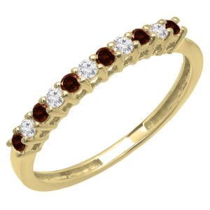 dazzlingrock collection alternate round garnet & white diamond stackable wedding band for women in 10k yellow gold size 9