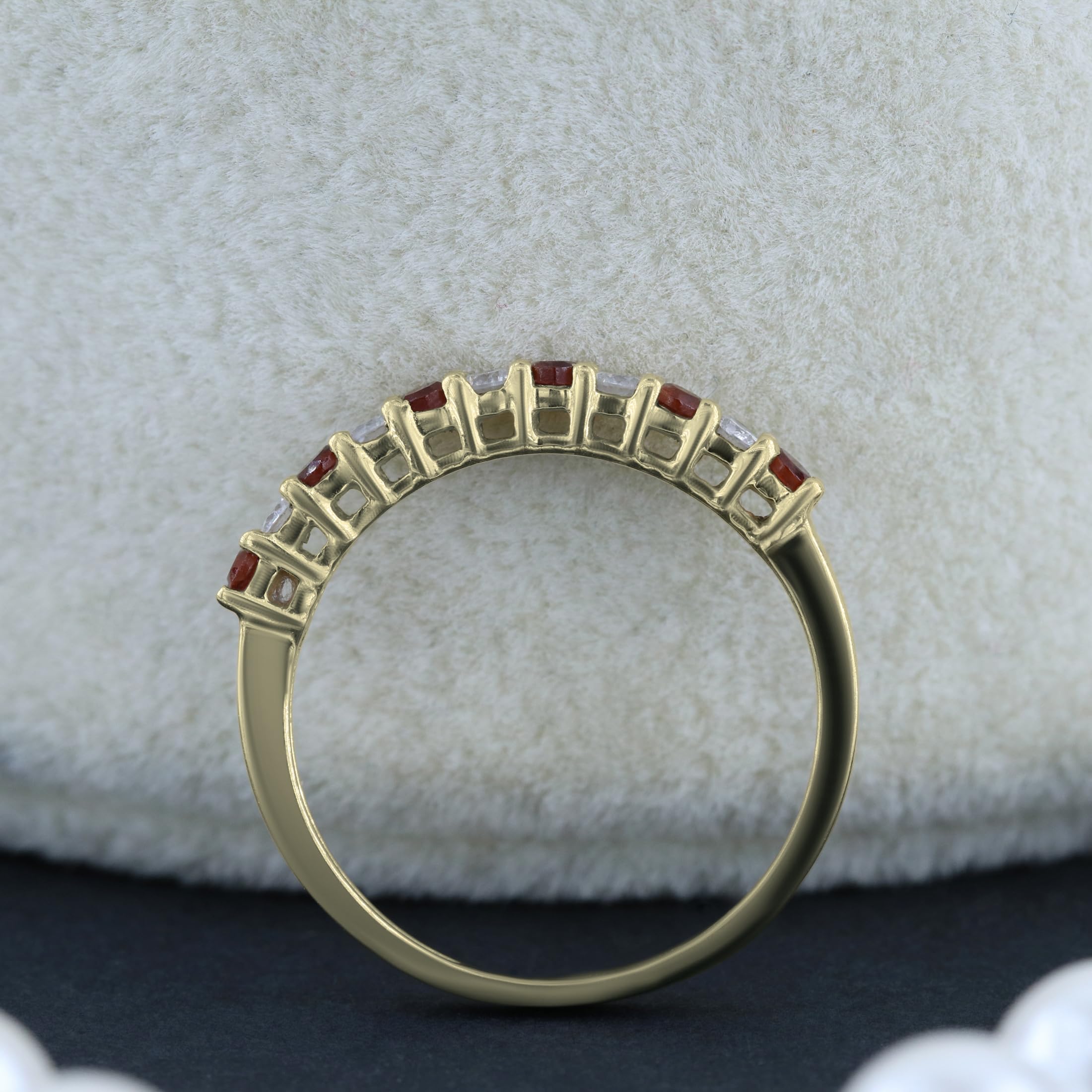 Dazzlingrock Collection Alternate Round Garnet & White Diamond Stackable Wedding Band for Women in 10K Yellow Gold Size 9