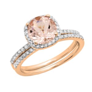 dazzlingrock collection 10k 6 mm round morganite & white diamond bridal halo engagement ring set, rose gold, size 7