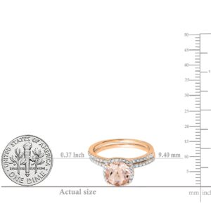 Dazzlingrock Collection 10K 6 MM Round Morganite & White Diamond Bridal Halo Engagement Ring Set, Rose Gold, Size 7