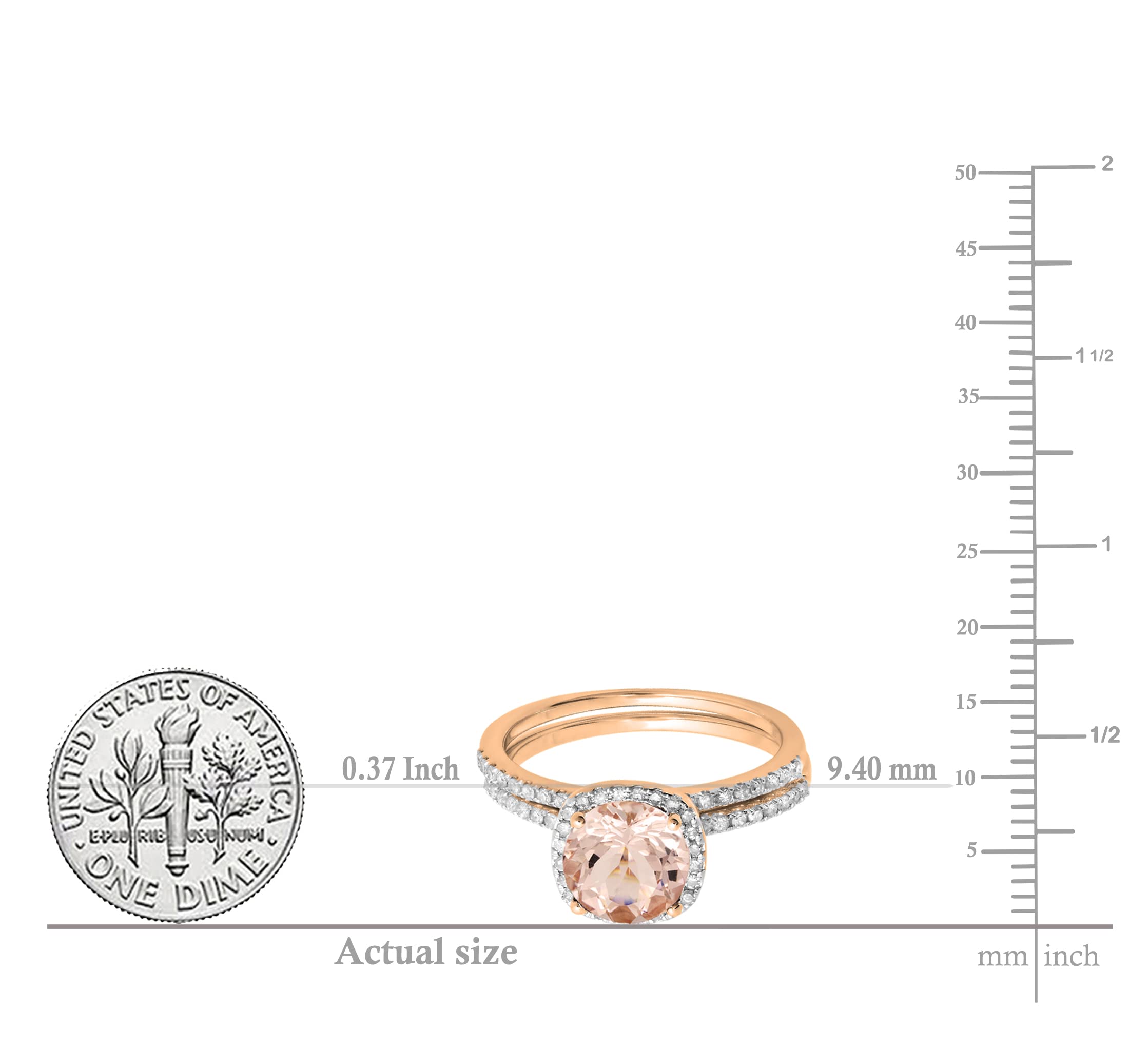 Dazzlingrock Collection 10K 6 MM Round Morganite & White Diamond Bridal Halo Engagement Ring Set, Rose Gold, Size 7