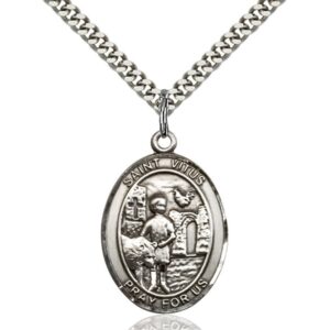 bonyak jewelry saint medal collection custom engraved sterling silver st. vitus pendant 1 x 3/4 inches with heavy curb chain