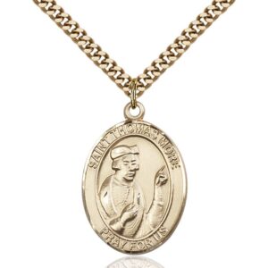 bonyak jewelry saint medal collection custom engraved gold filled st. thomas more pendant 1 x 3/4 inches with heavy curb chain