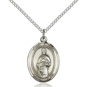 custom engraved sterling silver st. eligius pendant 3/4 x 1/2 inches with 18 inch sterling silver curb chain