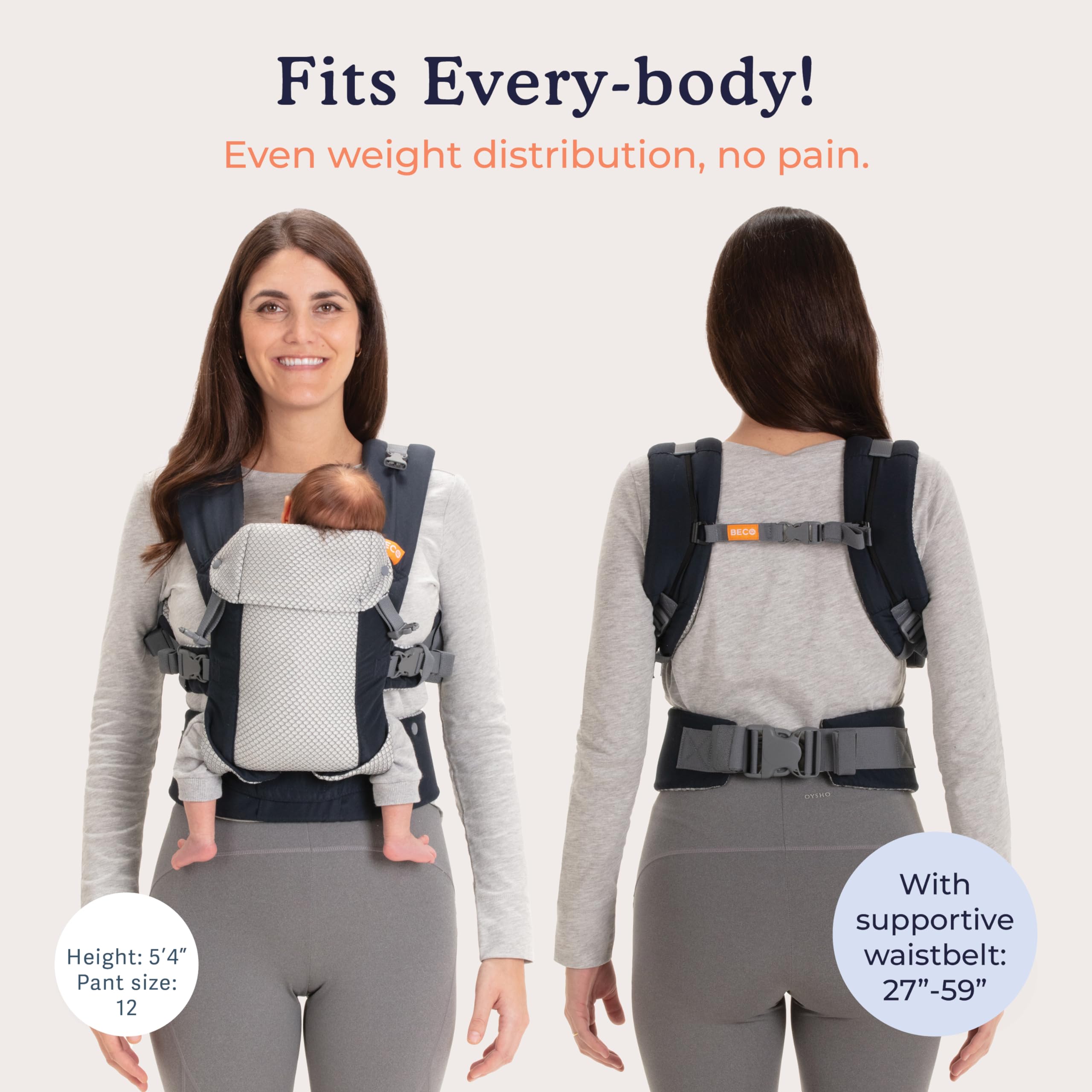 Beco Baby Carrier Gemini Newborn to Toddler - Front, Back and Hip Seat Carrier, Baby Carrier Backpack & Baby Front Carrier with Adjustable Seat, Ergonomic Baby Holder Carrier 7-35lbs (Cool Navy)