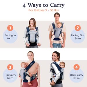 Beco Baby Carrier Gemini Newborn to Toddler - Front, Back and Hip Seat Carrier, Baby Carrier Backpack & Baby Front Carrier with Adjustable Seat, Ergonomic Baby Holder Carrier 7-35lbs (Cool Navy)