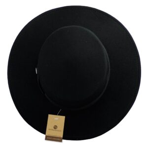 NYFASHION101 Wool Wide Brim Porkpie Fedora Hat w/Simple Band Accent - Black