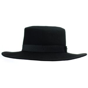 NYFASHION101 Wool Wide Brim Porkpie Fedora Hat w/Simple Band Accent - Black