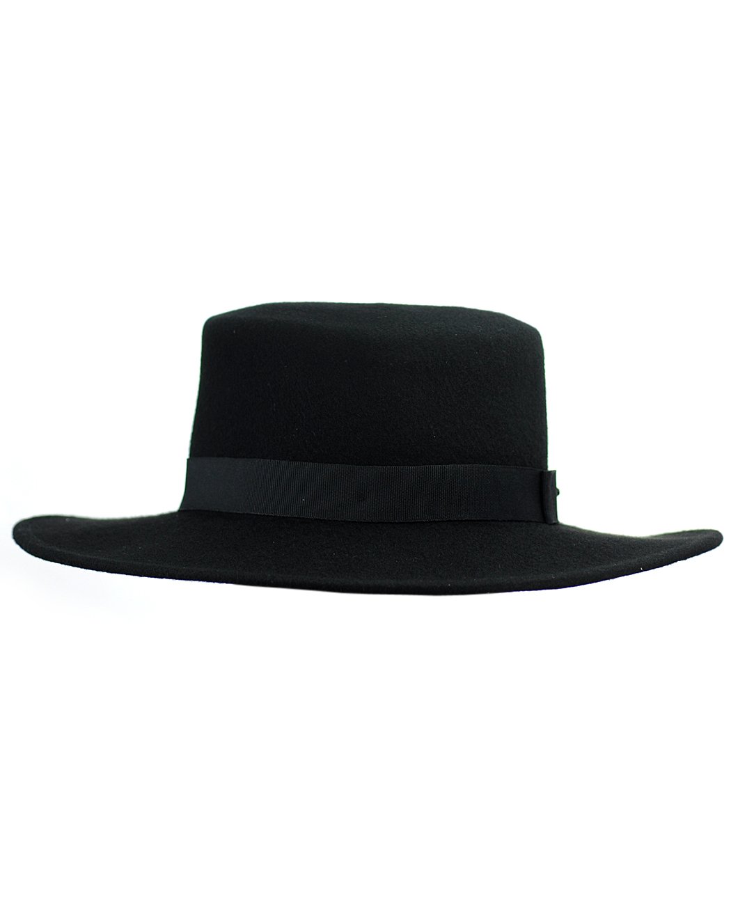 NYFASHION101 Wool Wide Brim Porkpie Fedora Hat w/Simple Band Accent - Black