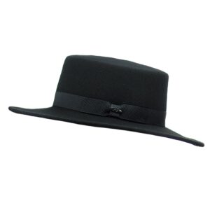 NYFASHION101 Wool Wide Brim Porkpie Fedora Hat w/Simple Band Accent - Black