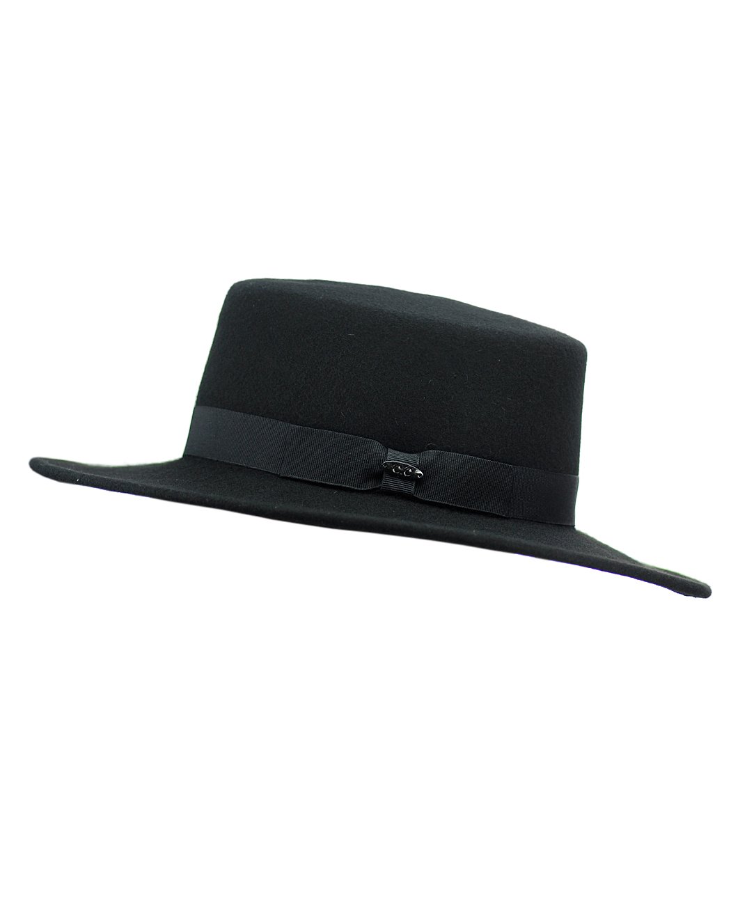 NYFASHION101 Wool Wide Brim Porkpie Fedora Hat w/Simple Band Accent - Black