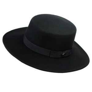 NYFASHION101 Wool Wide Brim Porkpie Fedora Hat w/Simple Band Accent - Black