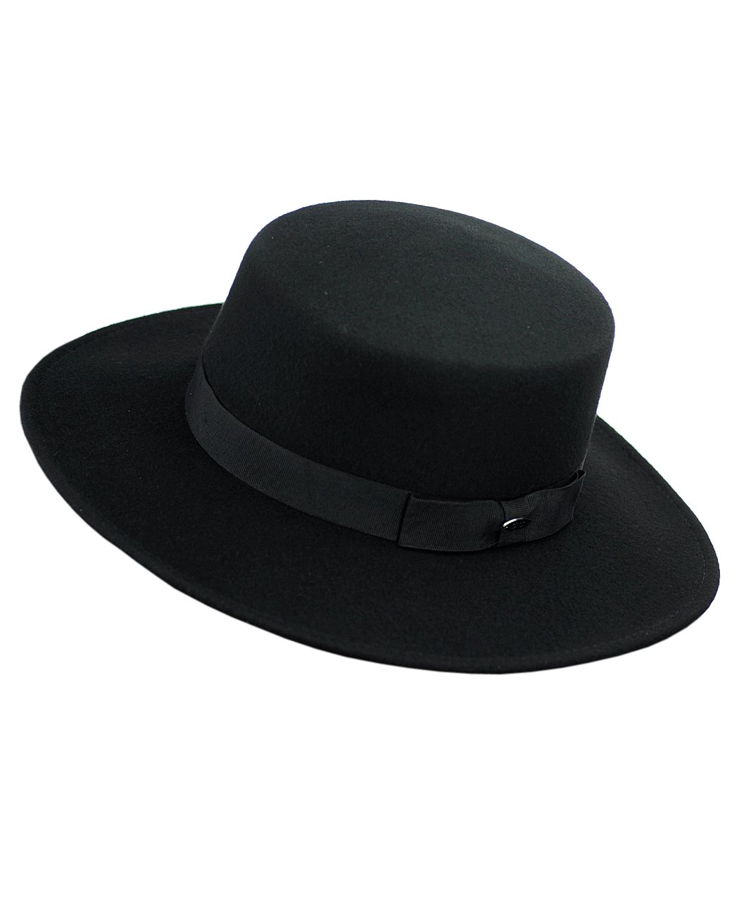 NYFASHION101 Wool Wide Brim Porkpie Fedora Hat w/Simple Band Accent - Black