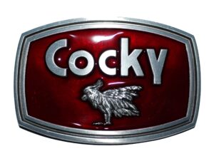 booth's "cocky" belt buckle from bones